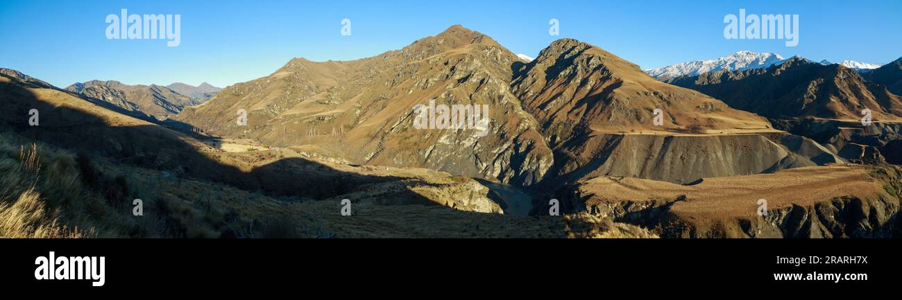 A panoramic view of the rugged landscape of Skippers Canyon in Central ...