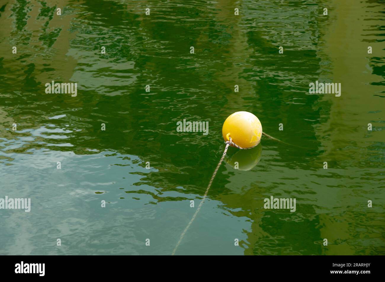 yellow maritime buoy floating on green water Stock Photo - Alamy