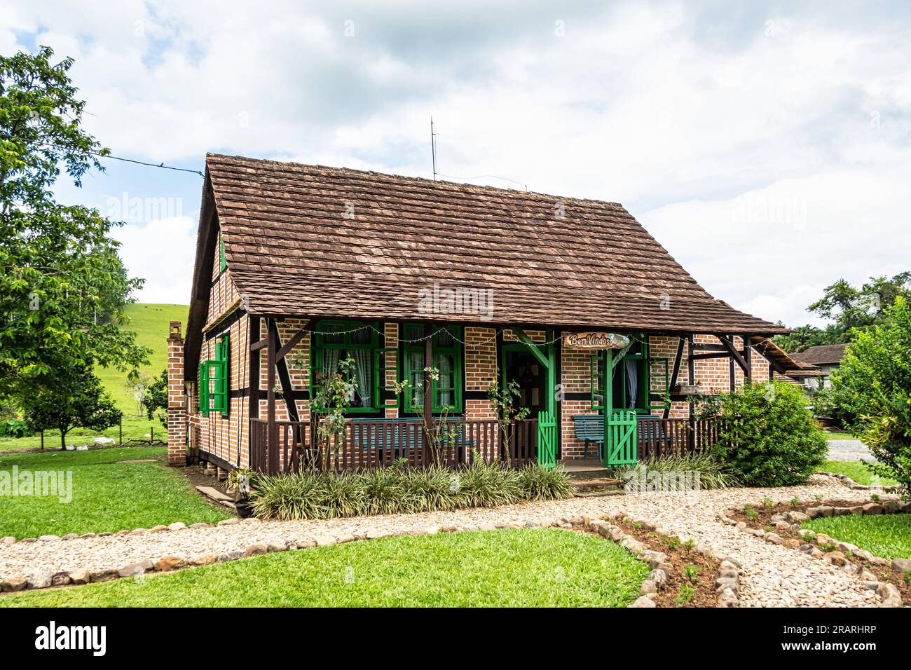 Half-timbered house of german immigrants in the countryside of the city ...