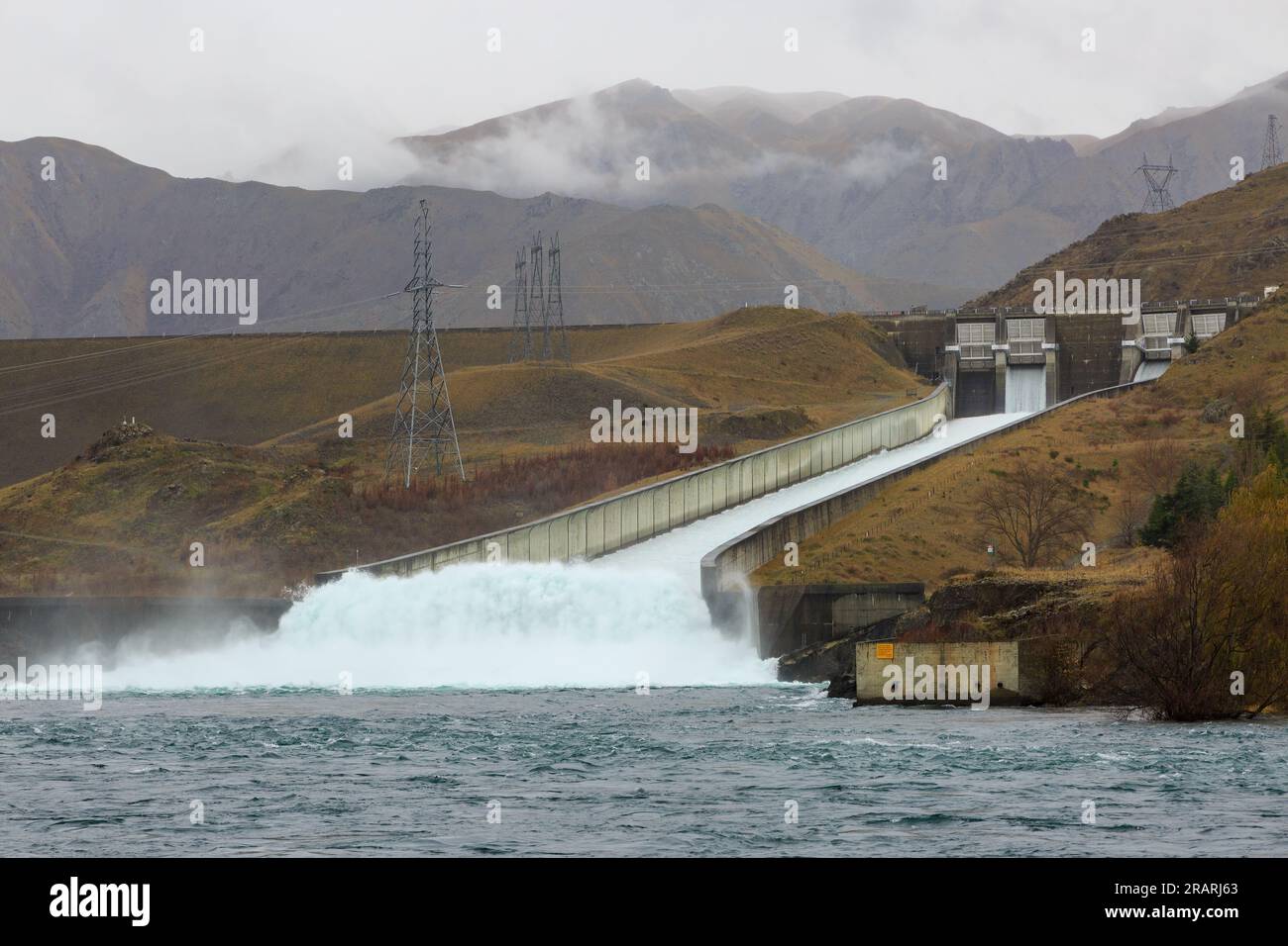 The Benmore Hydro Station, Canterbury, New Zealand. A torrent of water ...
