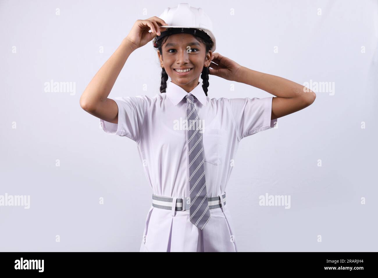 Portrait of Happy school kid as construction worker. Better and stable ...