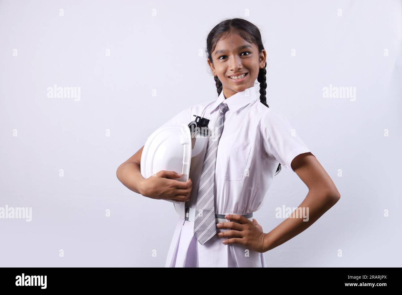 Portrait of Happy school kid as construction worker. Better and stable ...