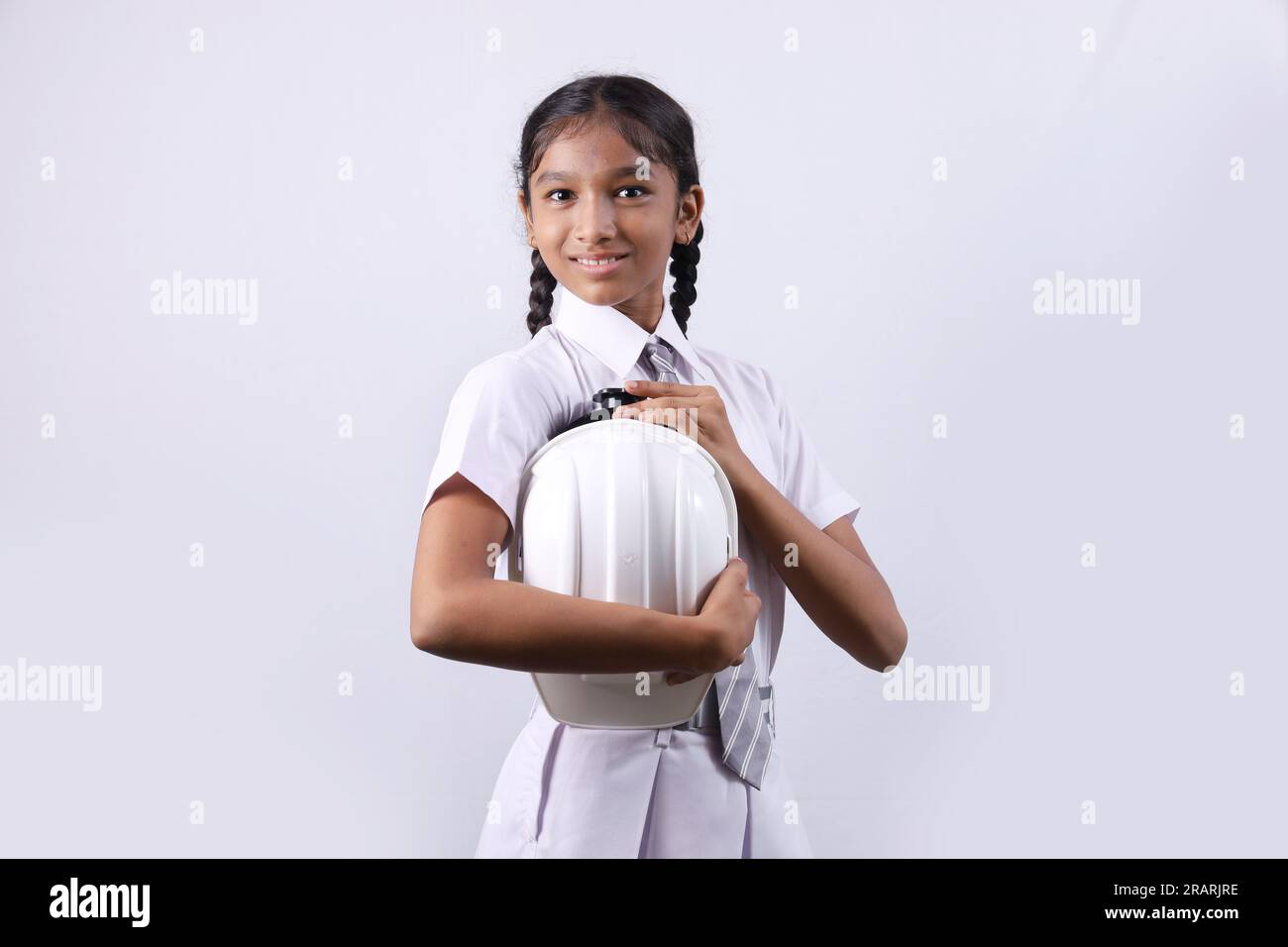 Portrait of Happy school kid as construction worker. Better and stable ...