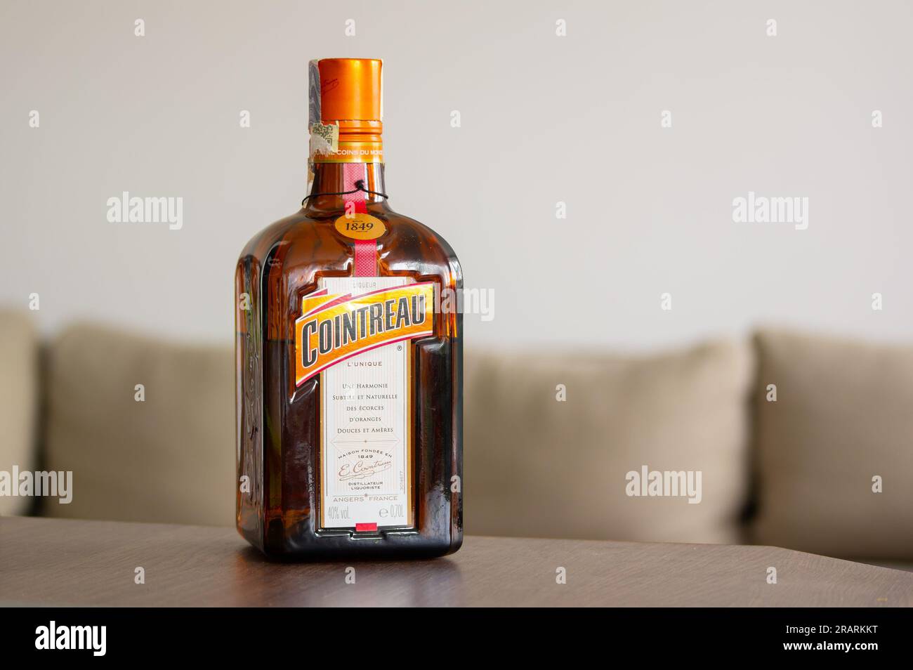 OSTRAVA, CZECH REPUBLIC - JUNE 21, 2023: Bottle of Cointreau alcohol ...