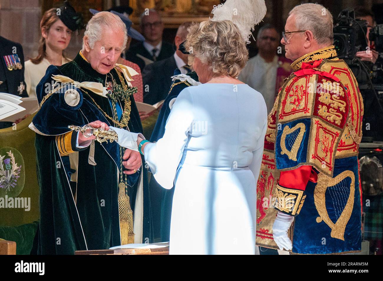 Lady Dorrian presents the Sceptre to King Charles III during the ...