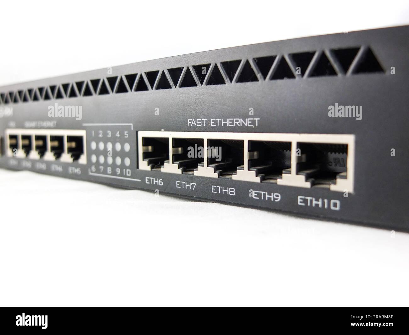 Closeup ethernet ports on the router with white background Stock Photo ...