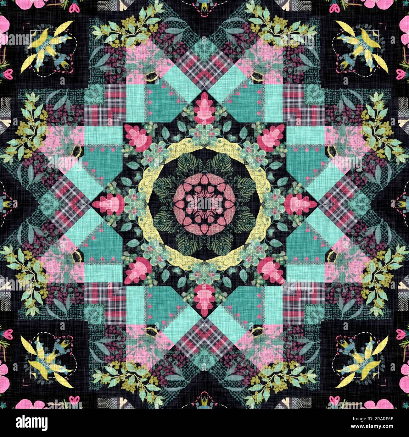 Boho folkloric flower pattern with a gypsy retro style. Repeatable ...