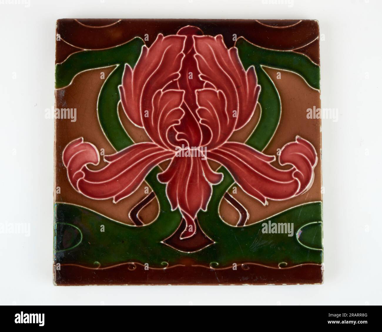 Antique 1900s Henry Richards Tile Co. Art Nouveau red iris pottery tile ...
