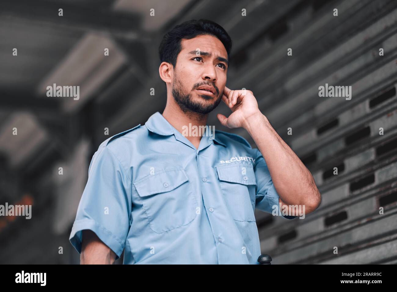 Security guard, serious and safety officer man on the street for ...