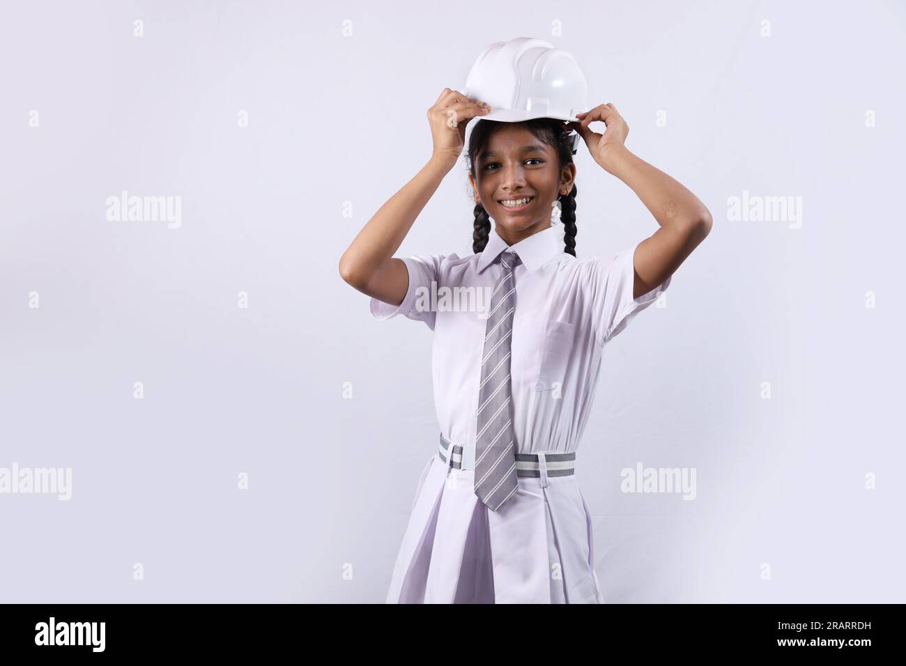 Portrait of Happy school kid as construction worker. Better and stable ...