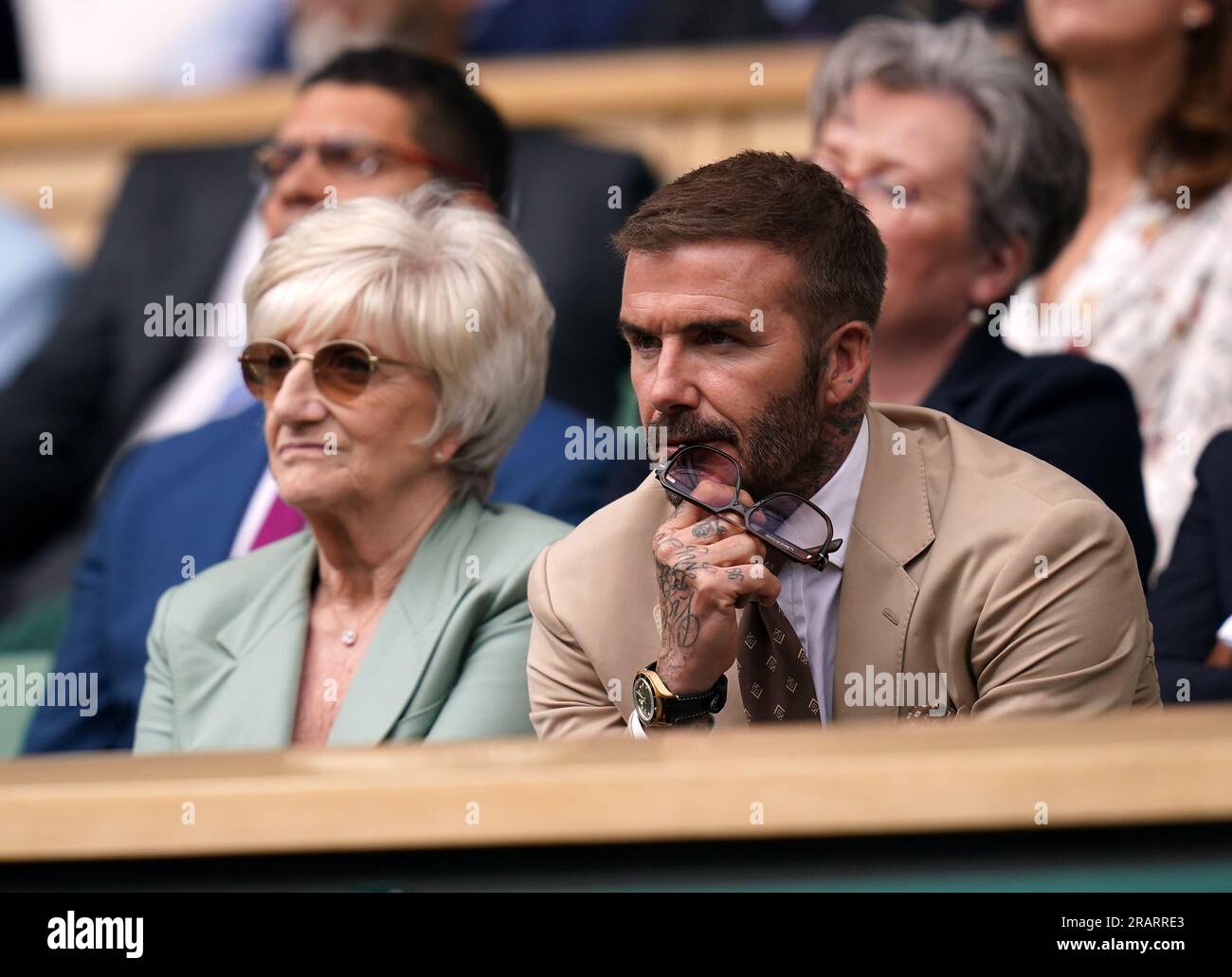 David Beckham and his mother Sandra Beckham in the royal box of centre ...