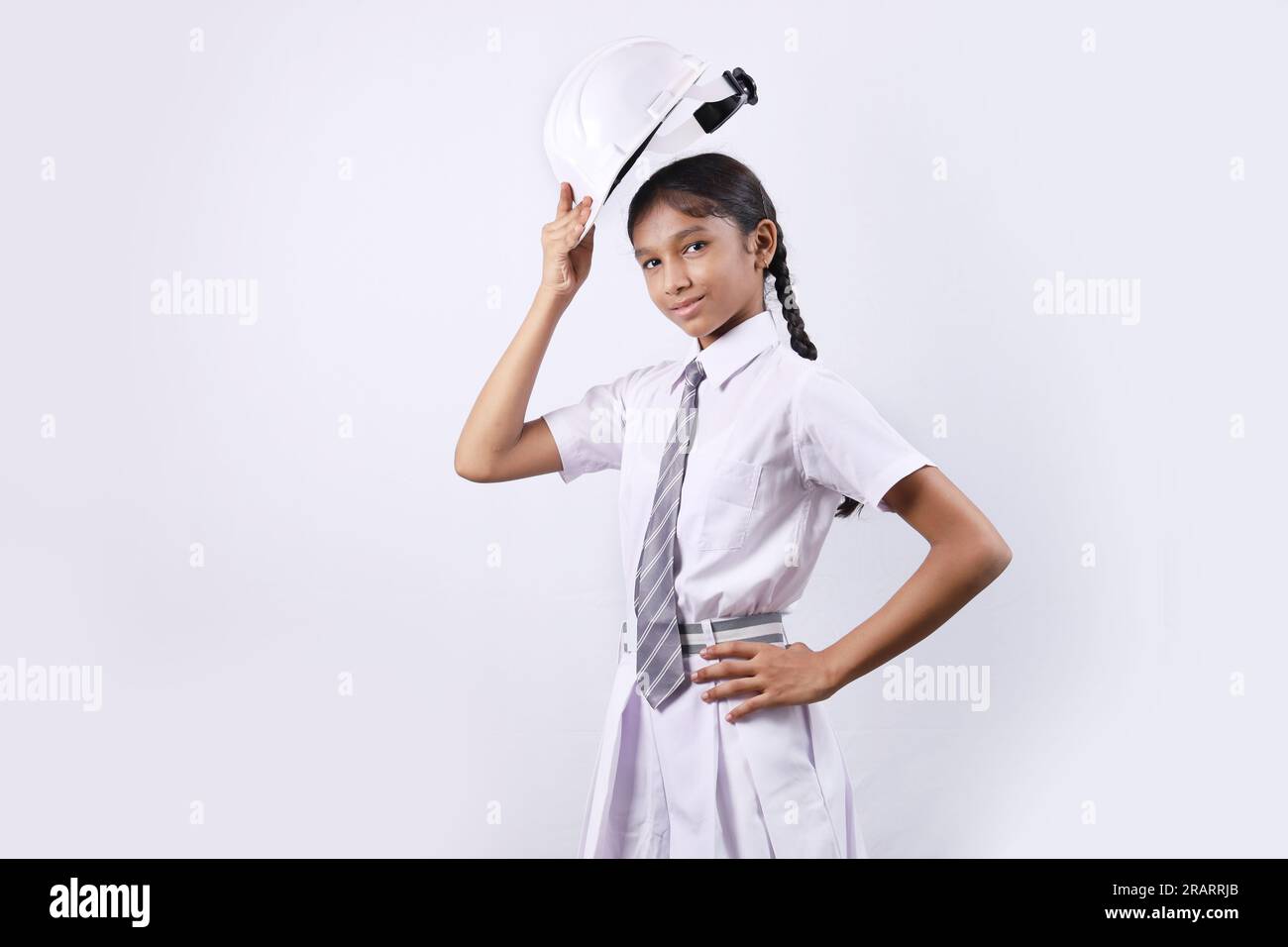Portrait of Happy school kid as construction worker. Better and stable ...