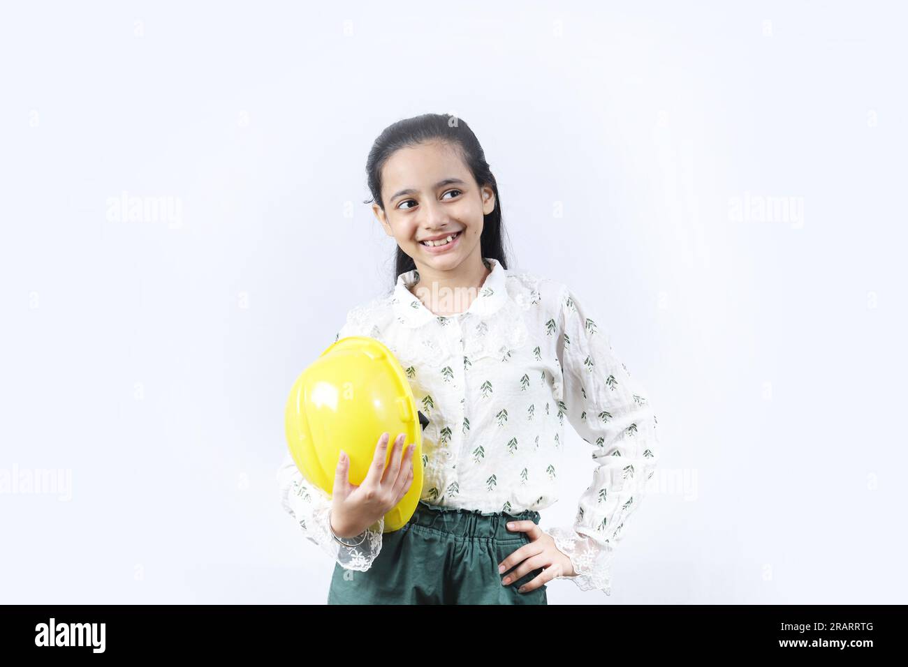 Portrait of Happy school kid as construction worker. Better and stable ...