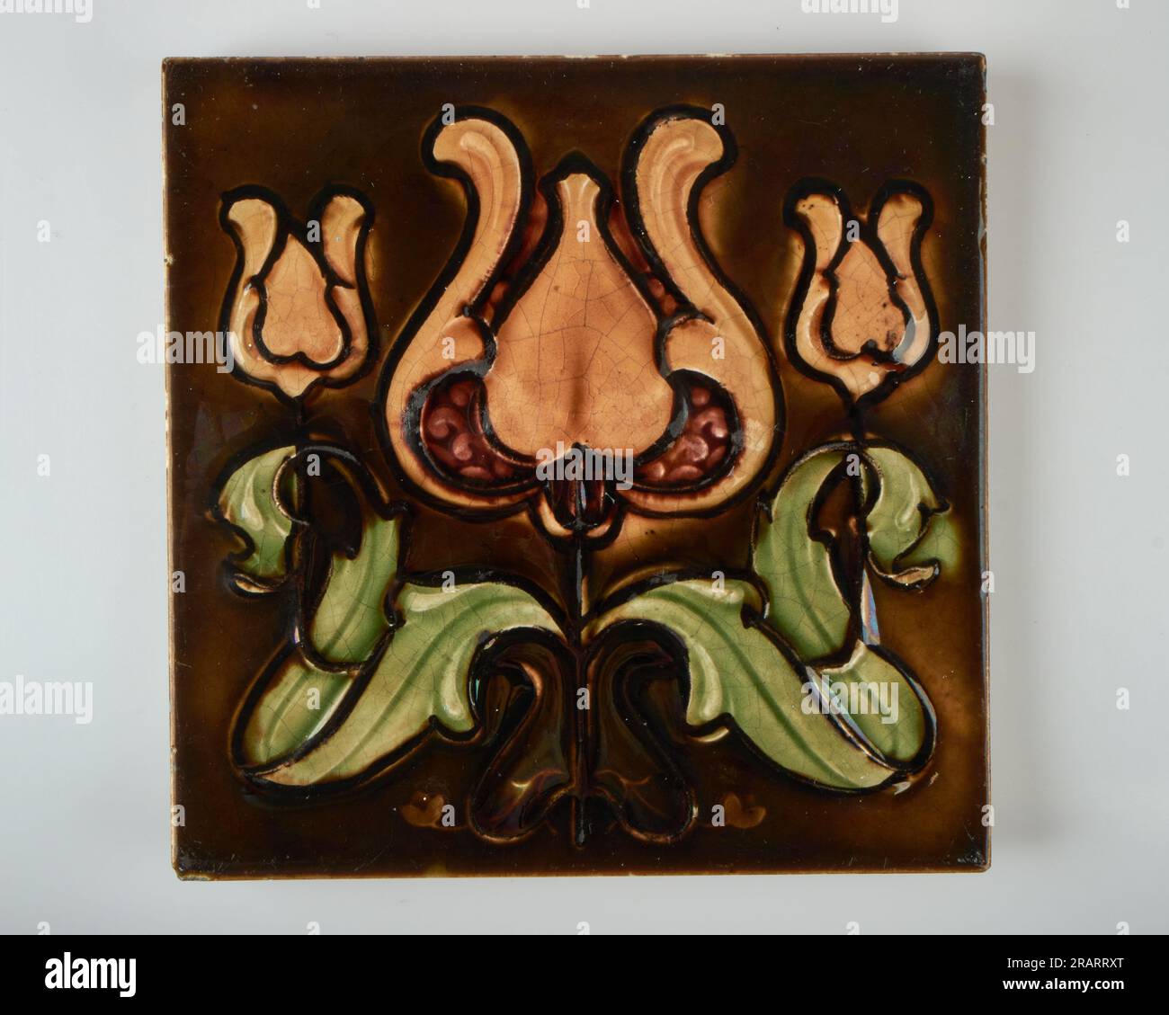 Antique 1900s Henry Richards Art Nouveau three poppy pottery tile Stock ...