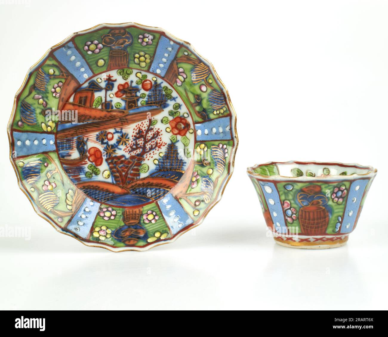 Antique Chinese 18th century clobbered porcelain fluted tea bowl and ...