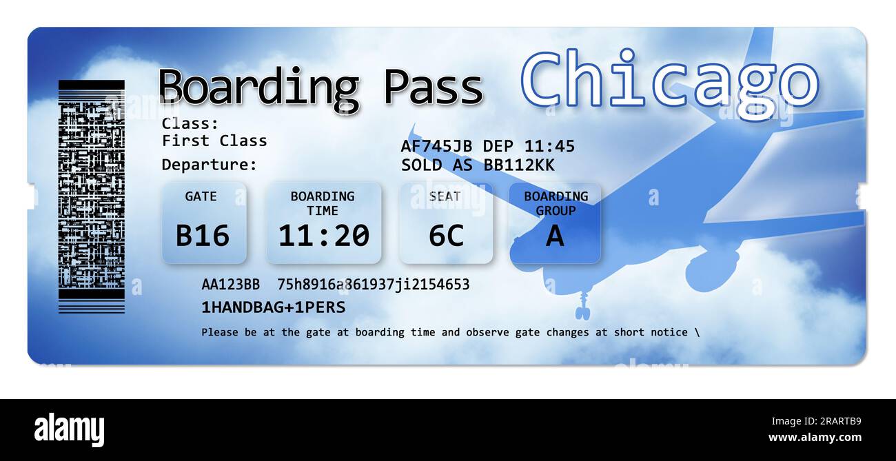Airline boarding pass tickets to Chicago - The contents of the image ...
