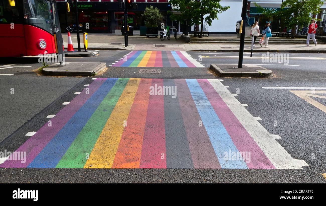 Rainbow coloured pedestrian crossing in chiswick, west london Stock ...