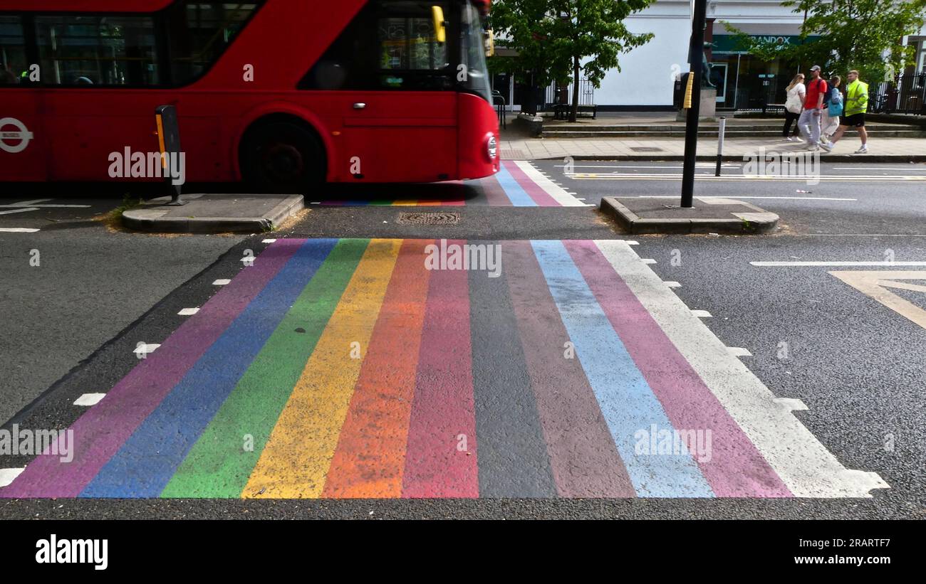 Rainbow coloured pedestrian crossing in chiswick, west london Stock ...