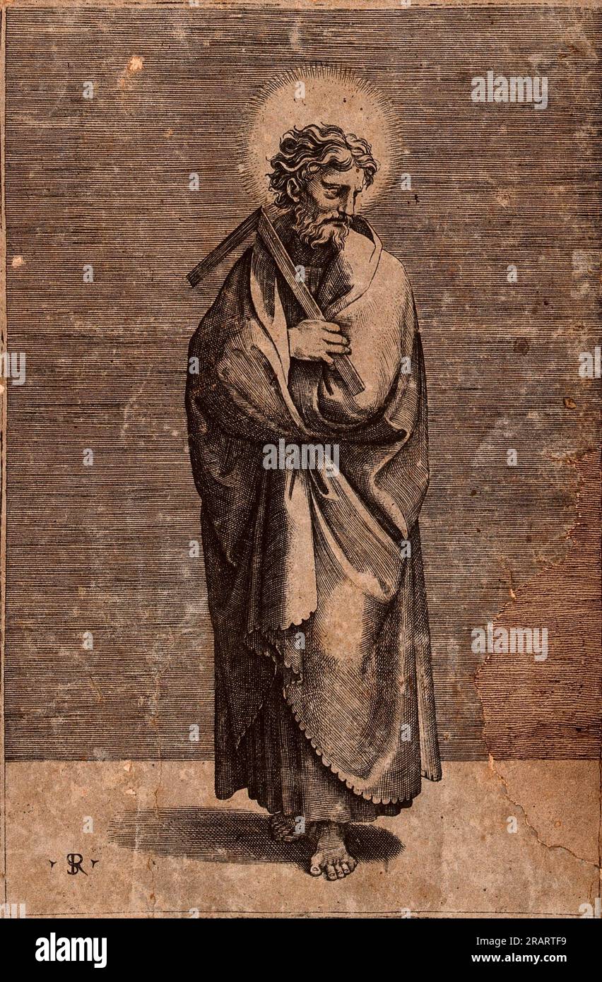 Saint Thomas. Line engraving by M. Dente [Marco da Ravenna] after ...