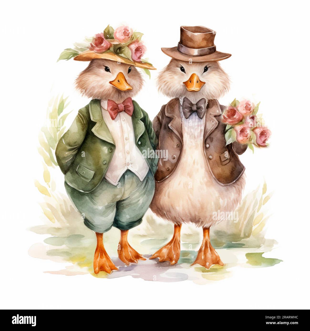 Couple of goose in love. Goose love. Sweet watercolor illustration ...