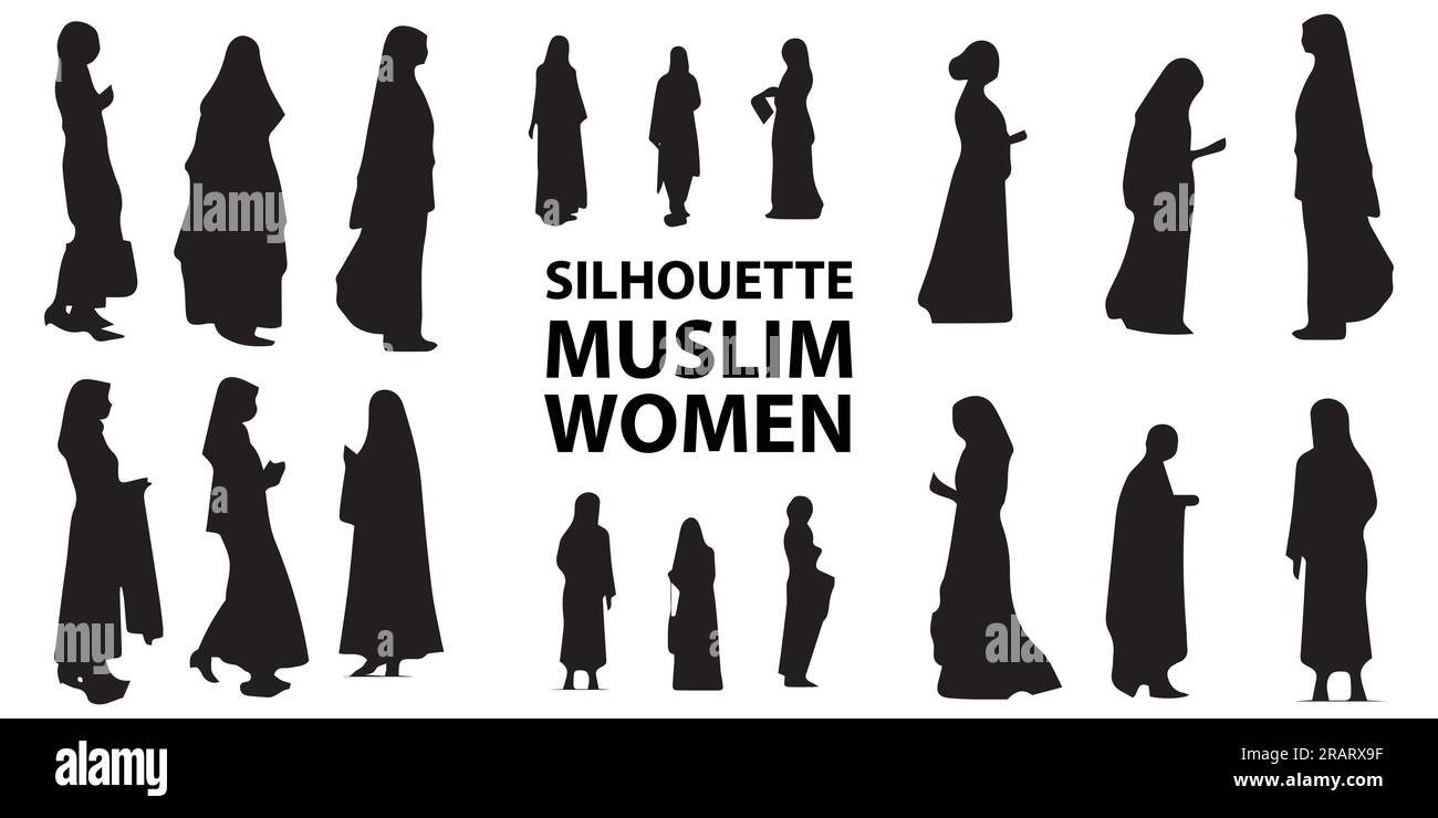 Set of Silhouette Muslim women vector illustration Stock Vector Image ...