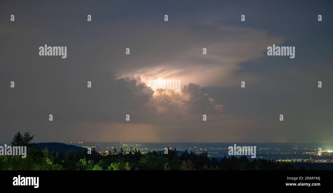 thunderstorm landscape in the dark evening Stock Photo - Alamy