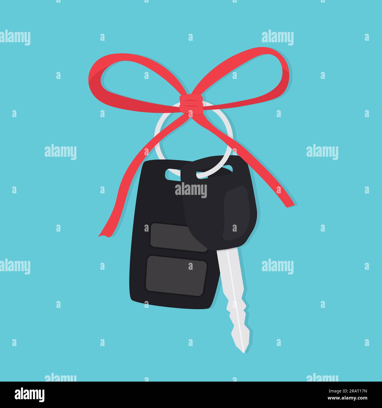 car key with ribbon, car as a present concept - vector illustration ...