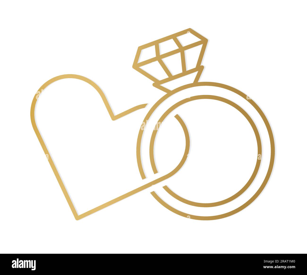 golden diamond engagement ring and heart icon - vector illustration ...