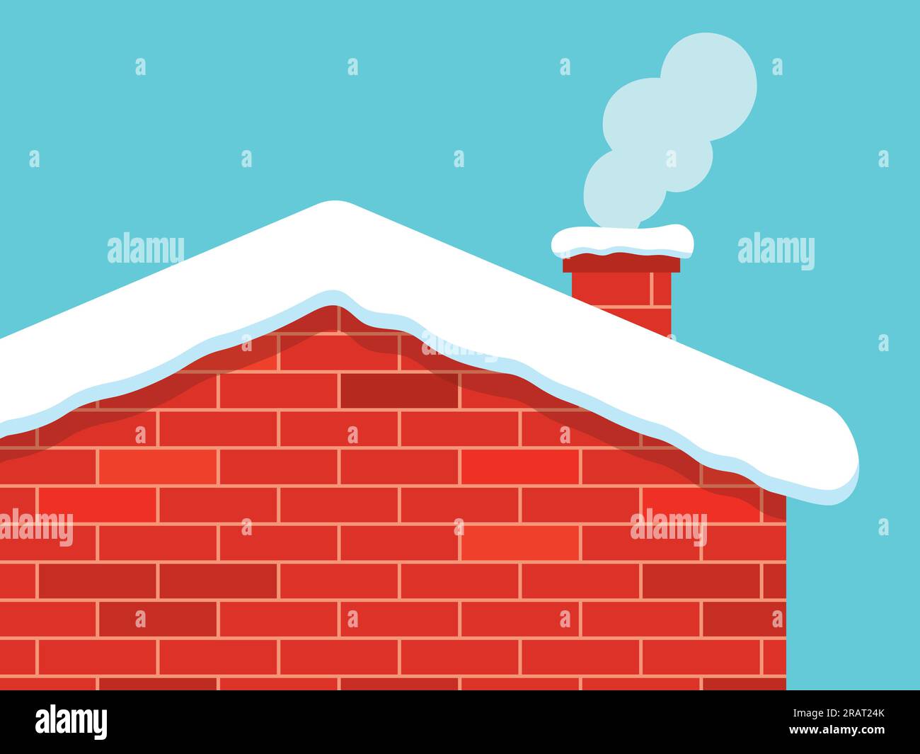 chimney smoke and roof covered with snow, winter house heating, air ...