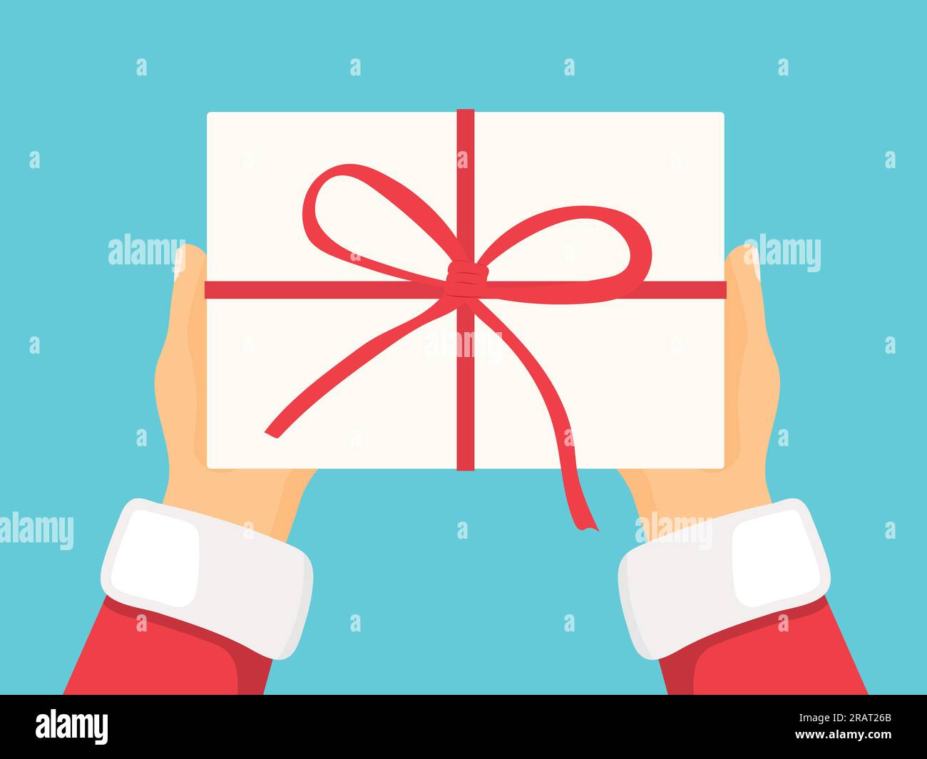 top view of santa claus hands giving christmas gift- vector ...