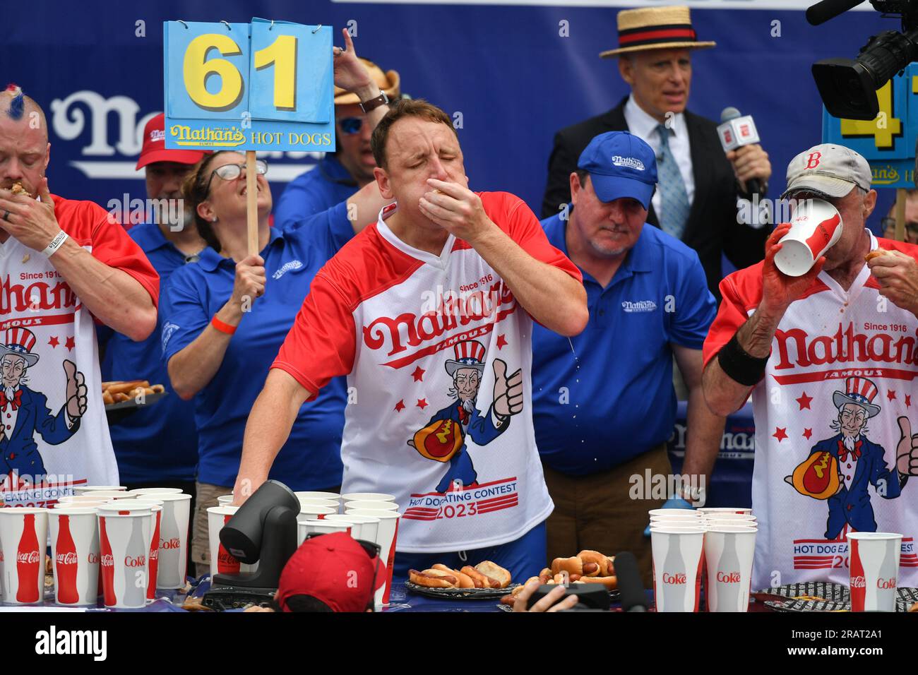 Professional competitive eater Joey Chestnut competes at the Nathan's ...