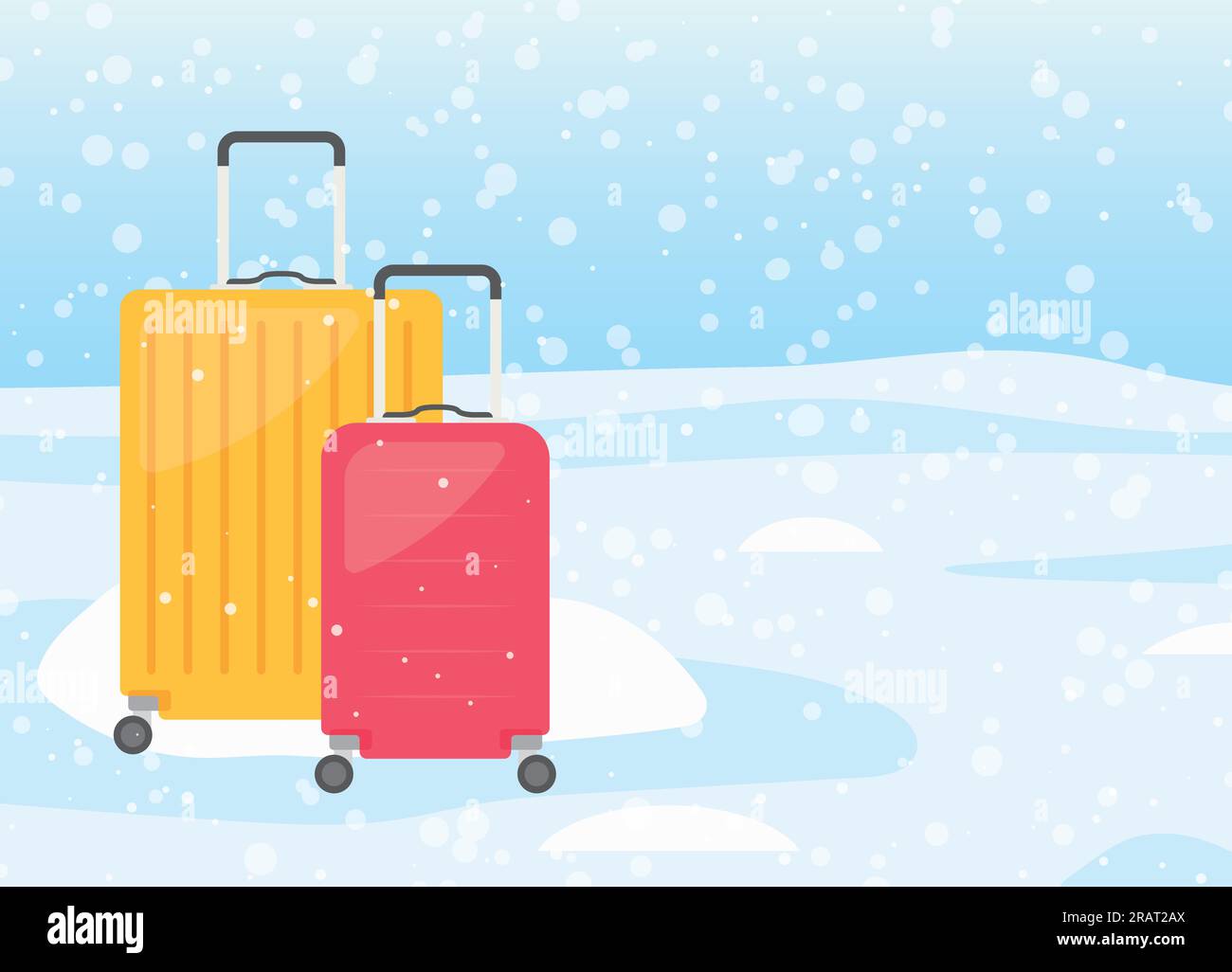travel suitcases in winter scenery, ski resourt, winter mountain ...