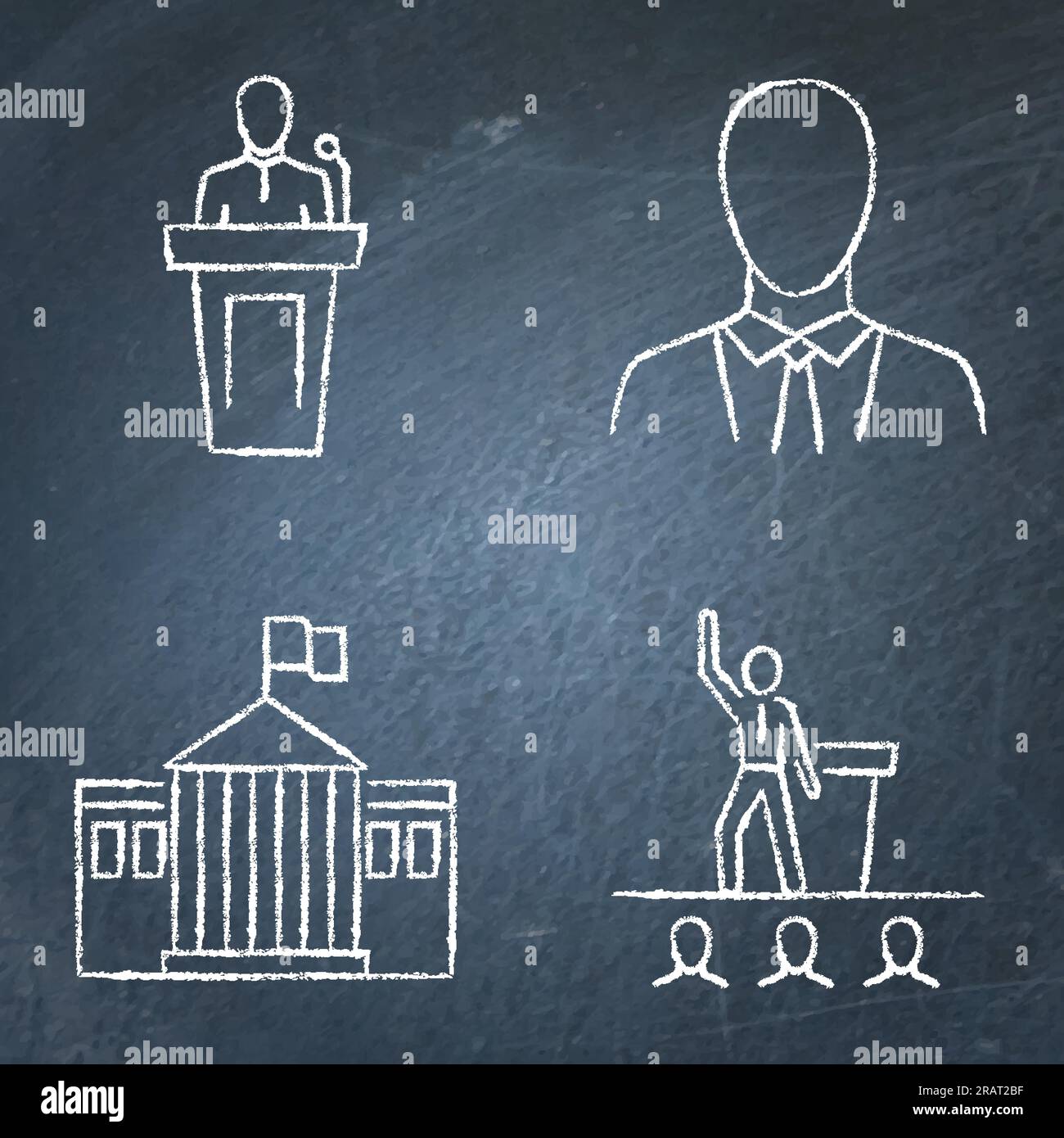 Government and politics chalkboard icon set. Political candidate ...