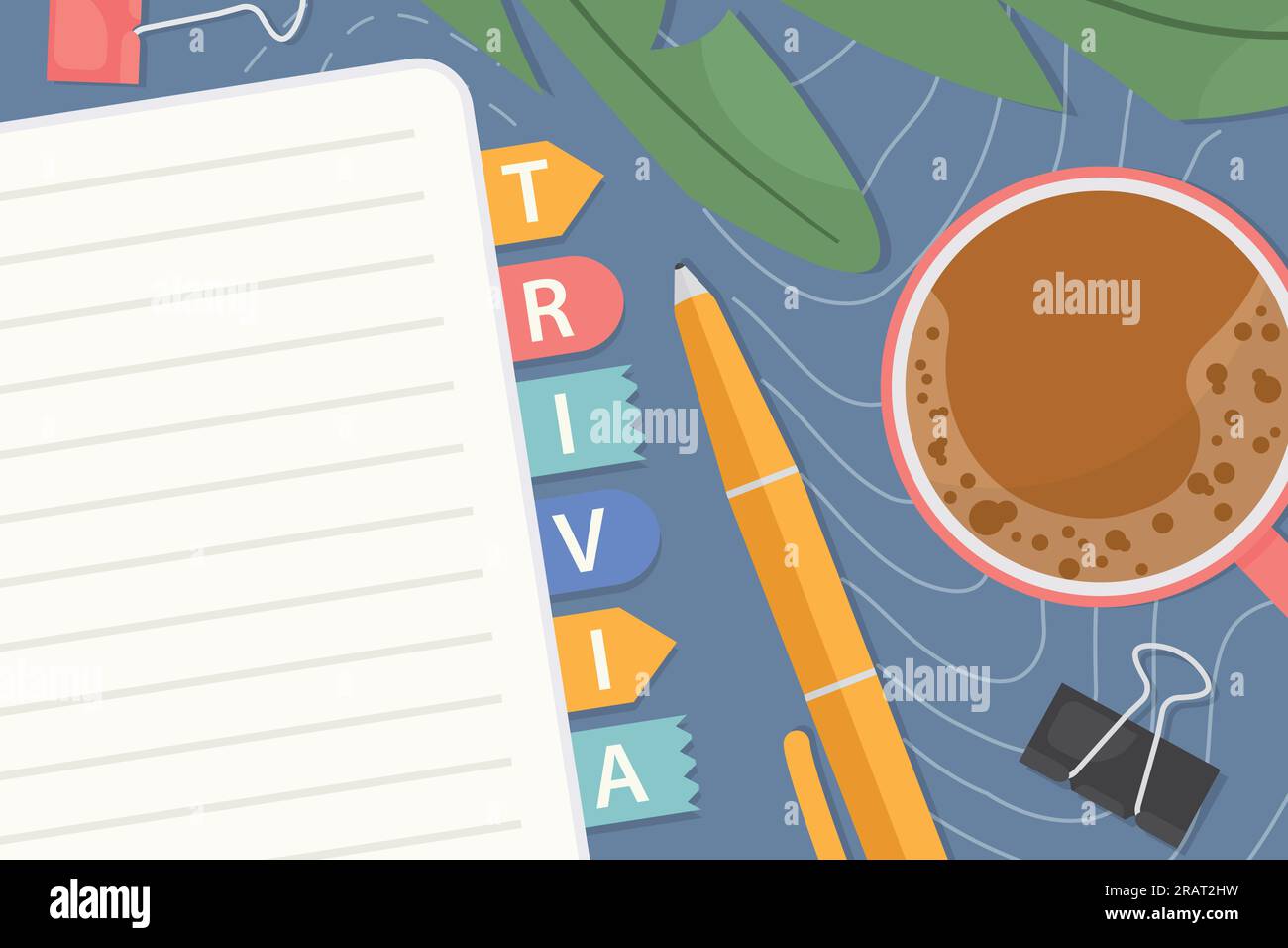 trivia word written office note stickers, top view composition with ...