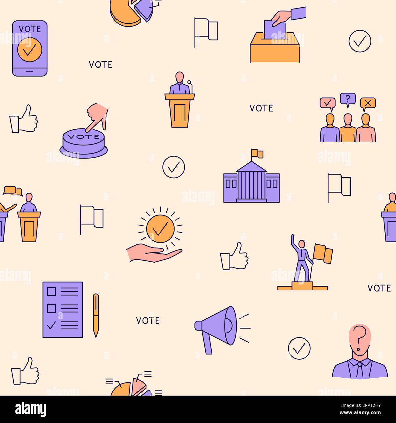 Politics and voting seamless pattern in line style. Elections ...