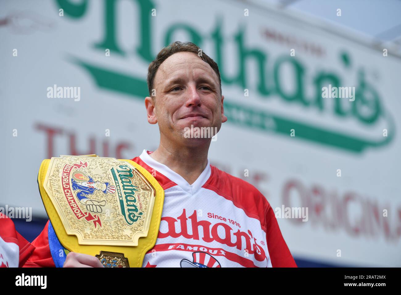 Professional competitive eater Joey Chestnut competes at the Nathan's ...