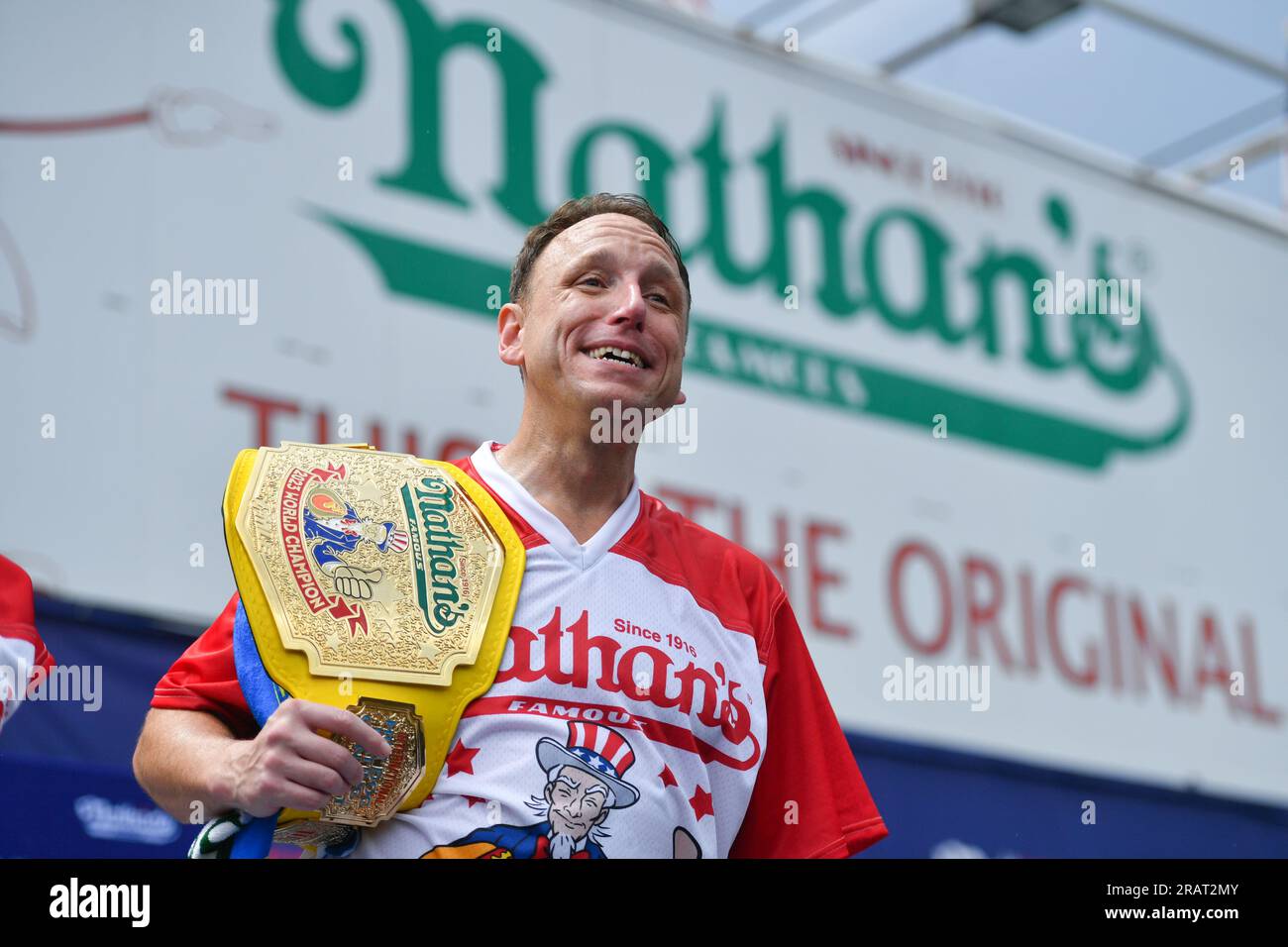 Professional competitive eater Joey Chestnut competes at the Nathan's ...