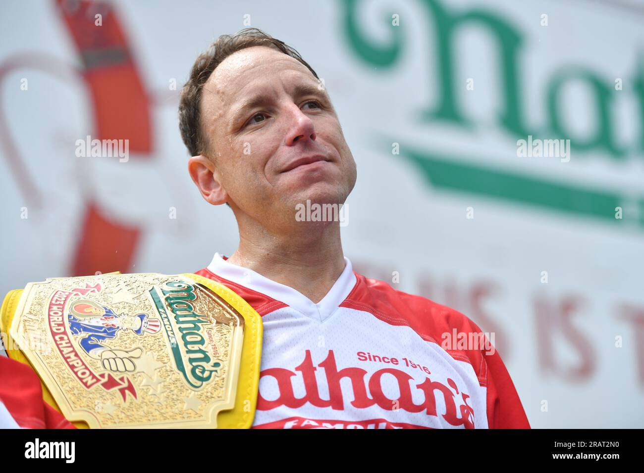 Professional competitive eater Joey Chestnut competes at the Nathan's ...