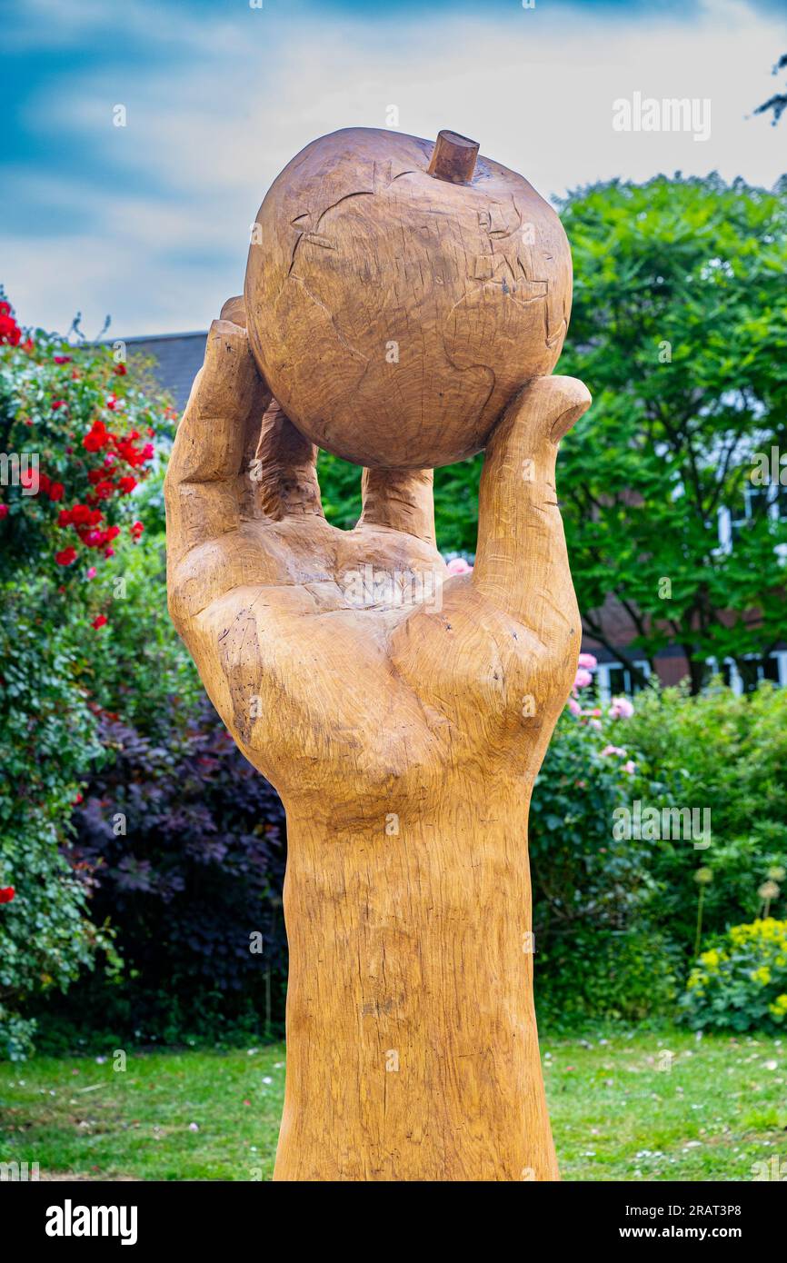 Wyndham Park, Grantham, Lincolnshire, UK. A wood hard carved sculpture ...