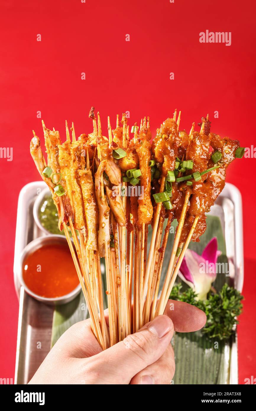 Thai Assorted Skewers, Thai food style Stock Photo - Alamy