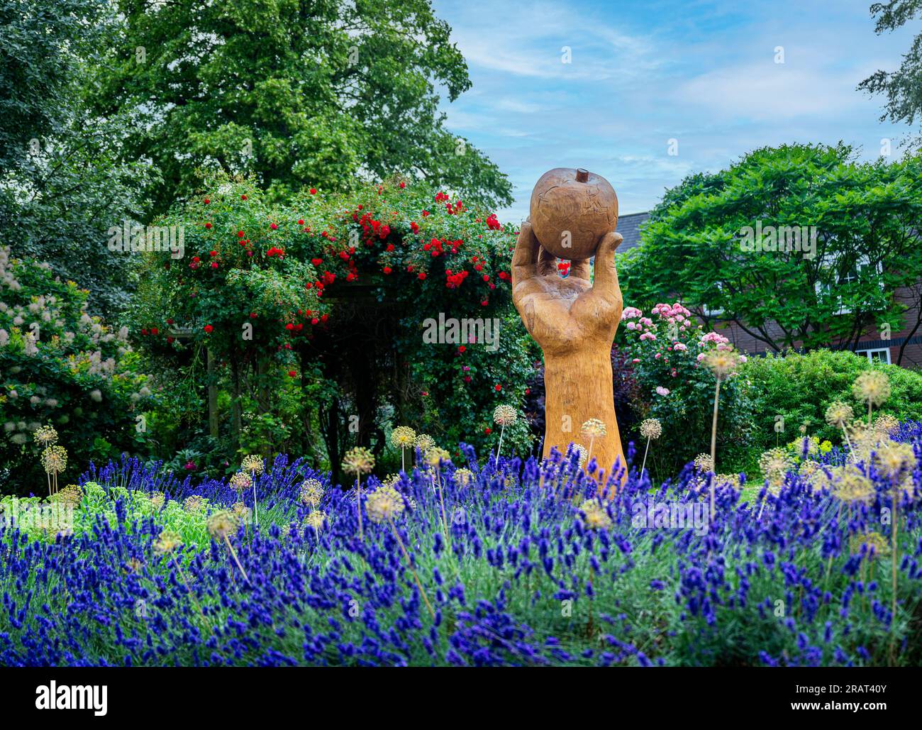 Wyndham Park, Grantham, Lincolnshire, UK. A wood hard carved sculpture ...
