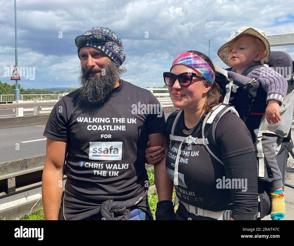Chris Lewis, Kate Barron and their son Magnus at the Severn Bridge in ...
