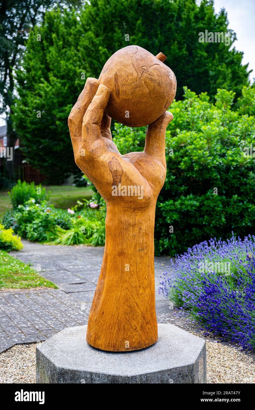 Wyndham Park, Grantham, Lincolnshire, UK. A wood hard carved sculpture ...