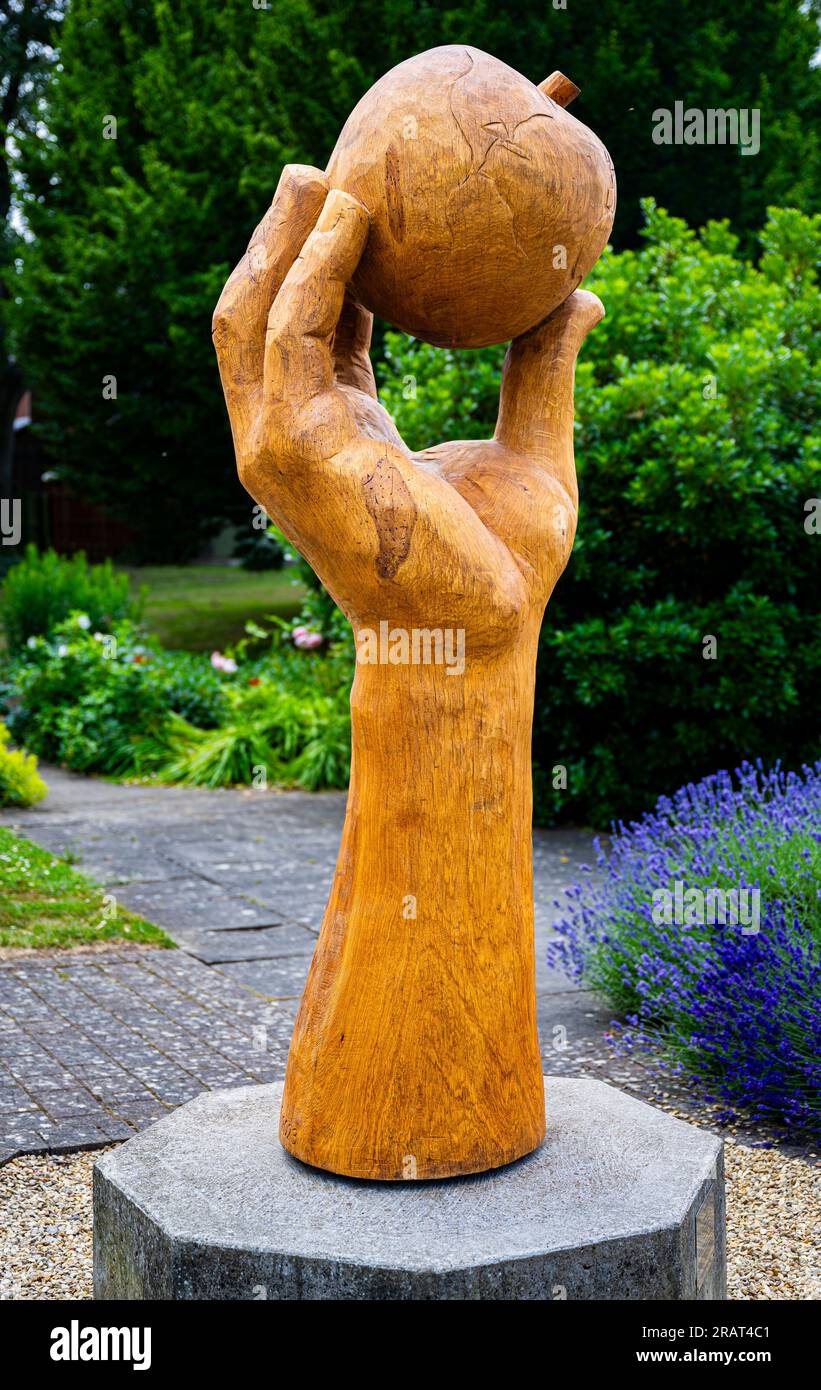 Wyndham Park, Grantham, Lincolnshire, UK. A wood hard carved sculpture ...