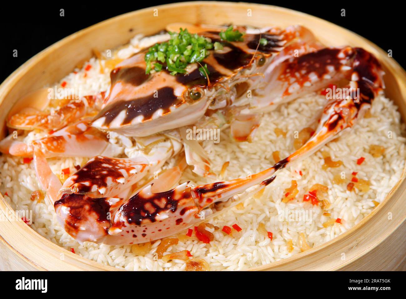 Steamed Hainan Red Spotted Crab with rice Stock Photo - Alamy