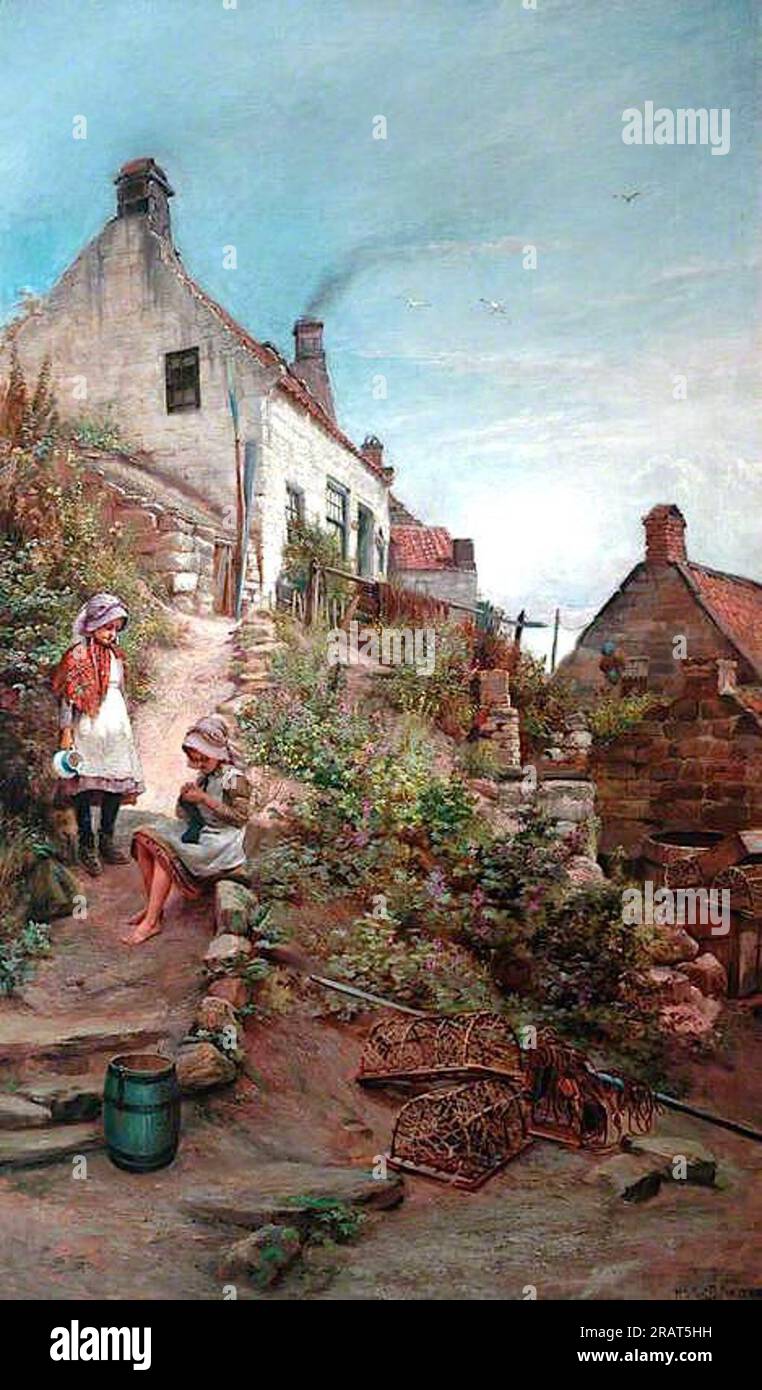 Two Girls at a Cottage 1885 by William Gilbert Foster Stock Photo - Alamy