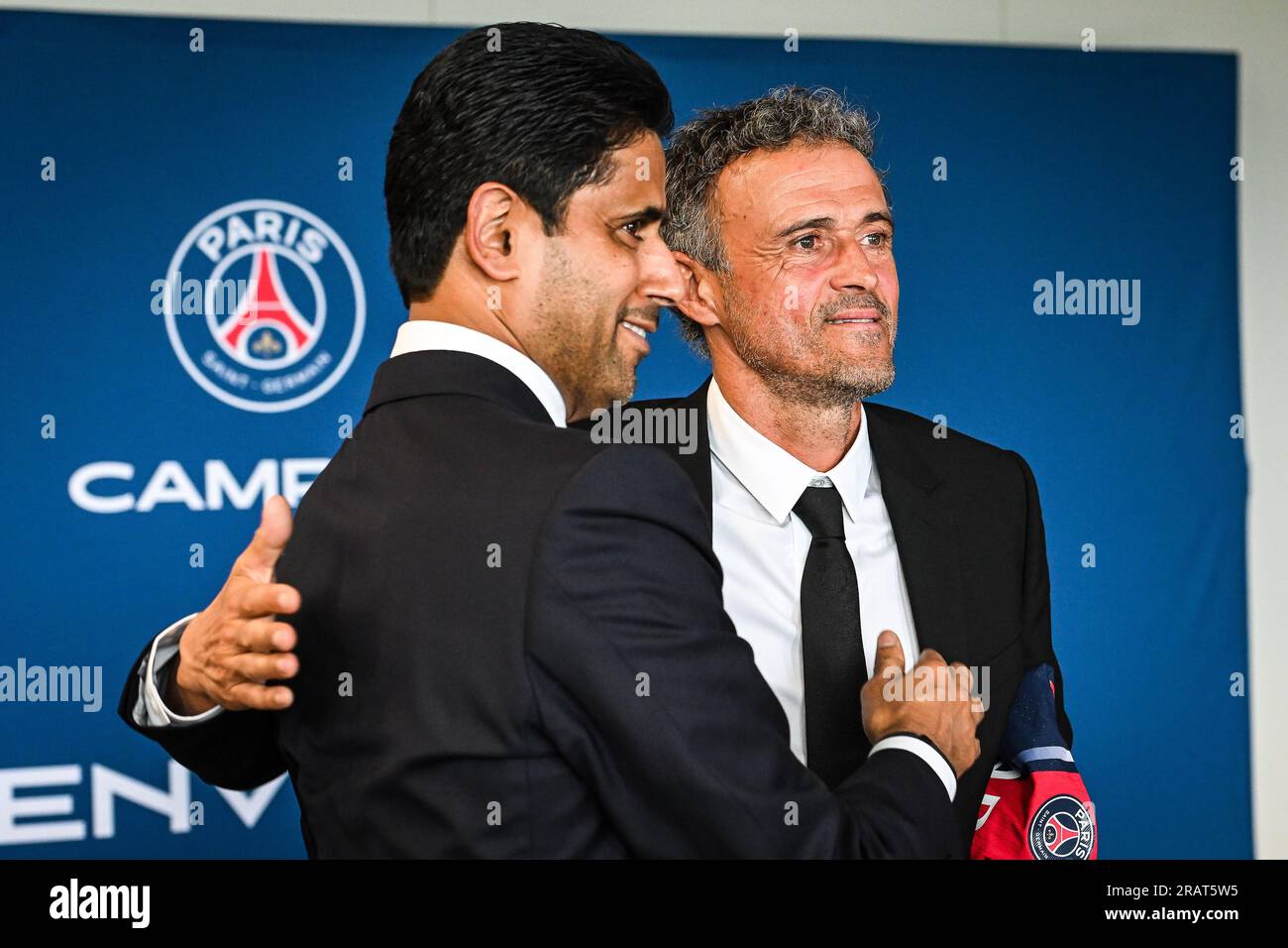 Nasser AL-KHELAIFI of PSG and Luis ENRIQUE during his presentation as ...