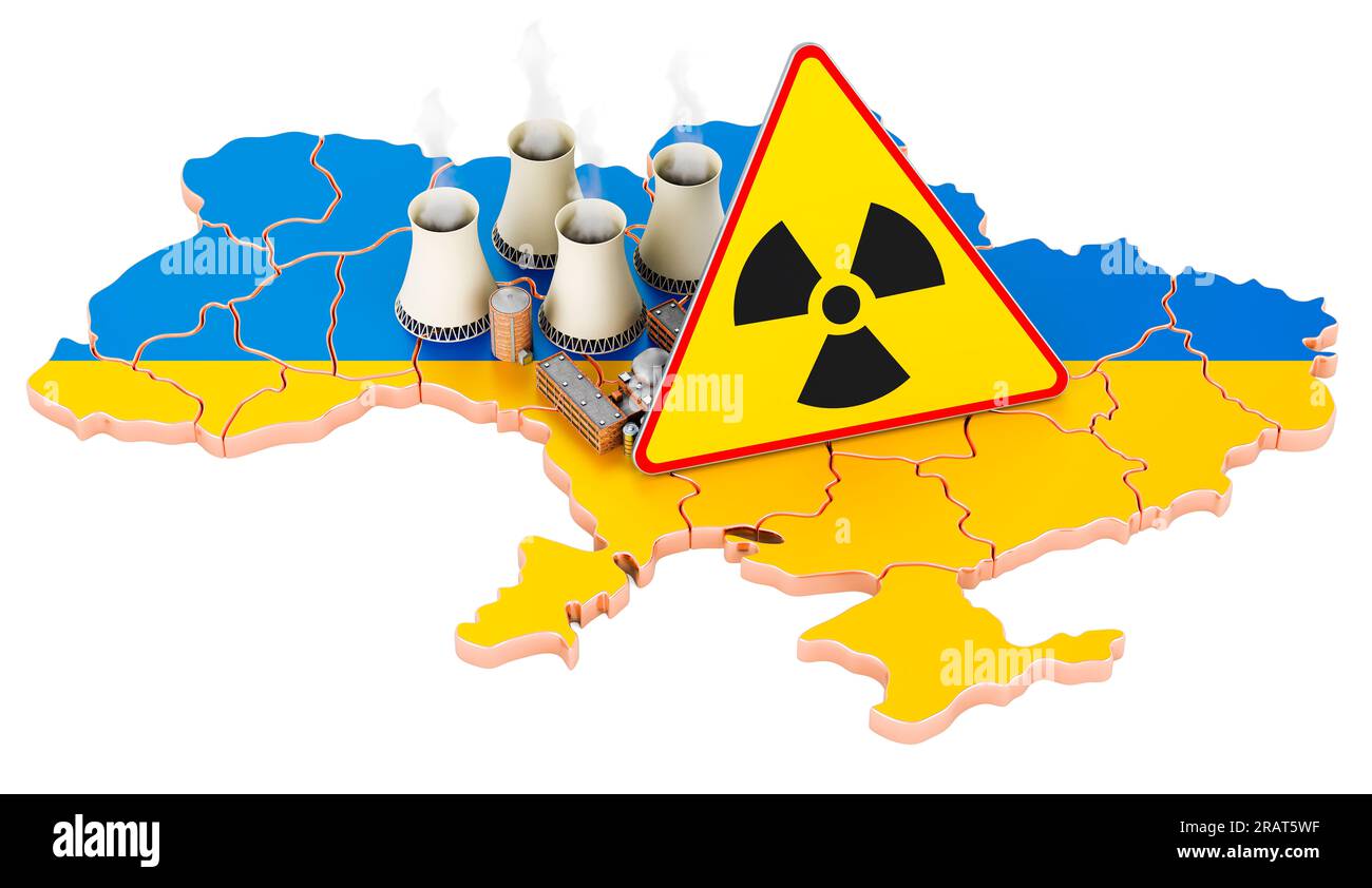 Nuclear power stations on Ukrainian map with radiation sign, 3D ...
