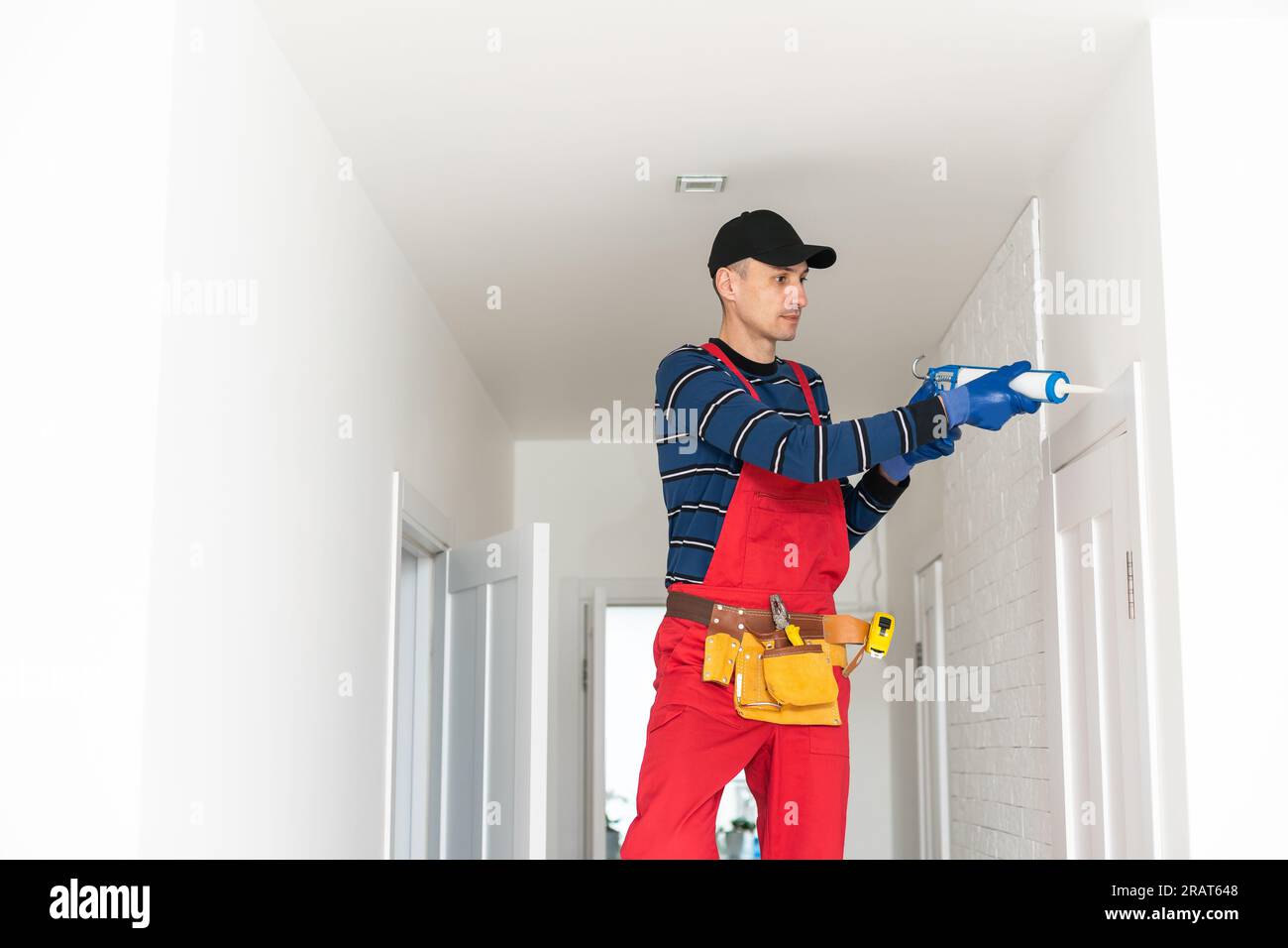 Construction Worker on Duty. Caucasian Contractor. Industrial Theme ...