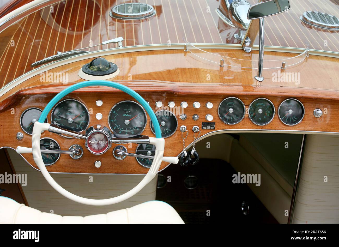A view of a classic Riva speed boat dashboard Stock Photo - Alamy